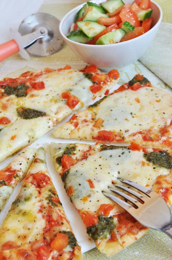 Appetizing Pizza with Mozzarella and Salad Stock Photo - Image of ...