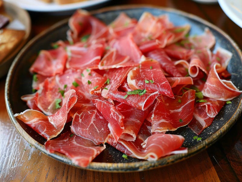Appetizing Plate of Cured Meat Delicacies, Hamon Serrano Stock ...
