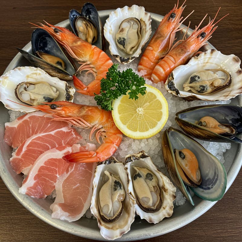 An Appetizing Seafood Platter Features a Variety of Shellfish and Fresh ...