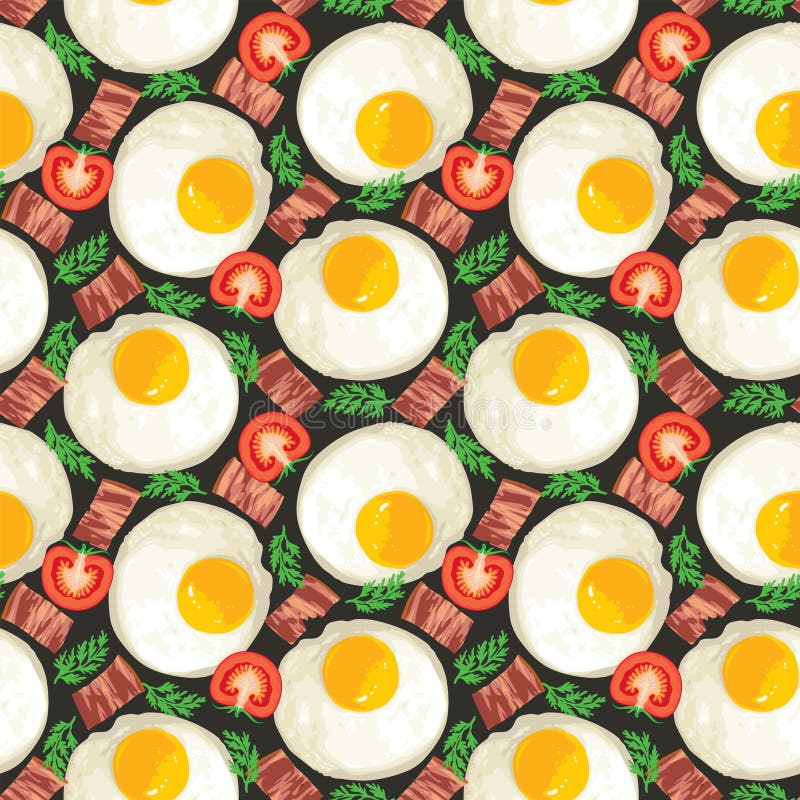 Seamless Pattern with Fried Eggs, Delicious Bacon and Tomato Stock ...