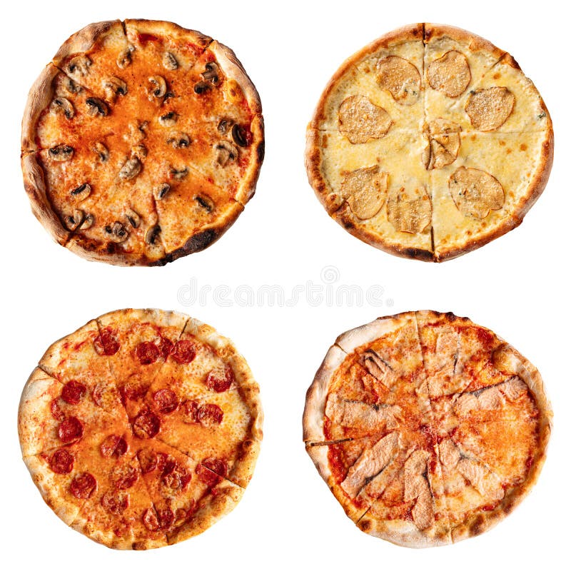 Appetizing Set of Different Pizzas Isolated Stock Photo - Image of ...