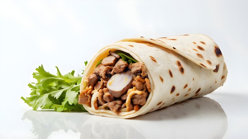 Appetizing Shawarma Wrap with Fresh Toppings on White Background Stock ...