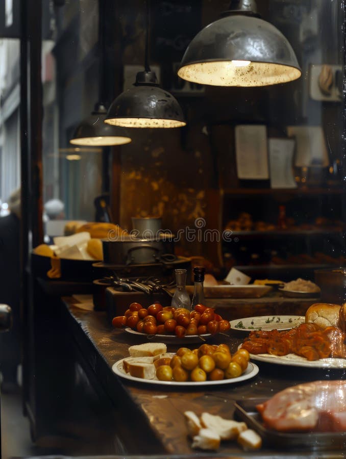 Appetizing Snacks in a Cafe. through a Glass Display Case Generated by ...