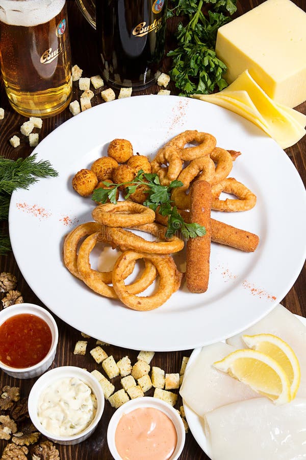 Appetizing Snacks for Foamy Drinks. Restaurant Service Concept. Still ...