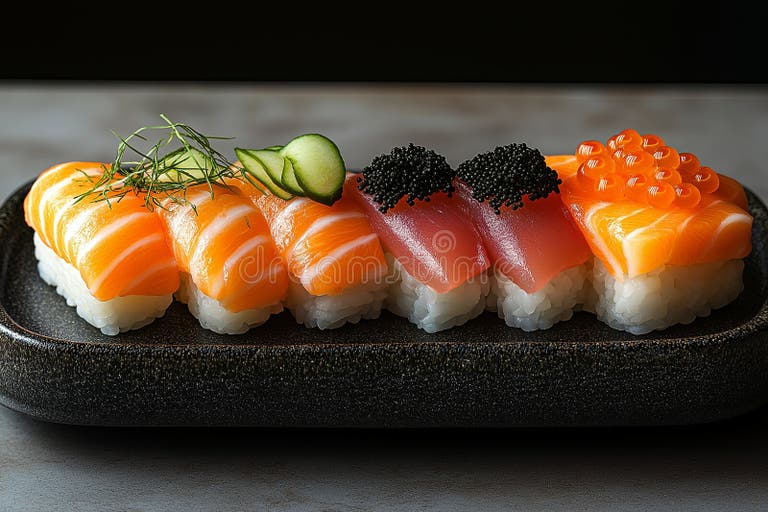 Appetizing Sushi Set, on a Black Plain Background Stock Photo - Image ...