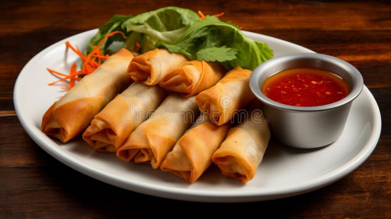 Appetizing Thai Spring Rolls with Crispy Texture and Rich Flavors Stock ...