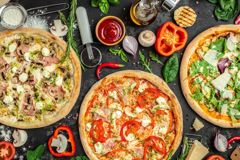 Appetizing Traditional Italian Pizzas with Various Fillings. Place for ...