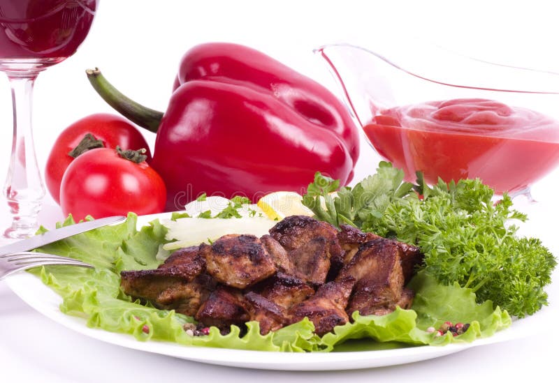 Appetizing Weal Kebab on Skewers Stock Photo - Image of leek, food ...