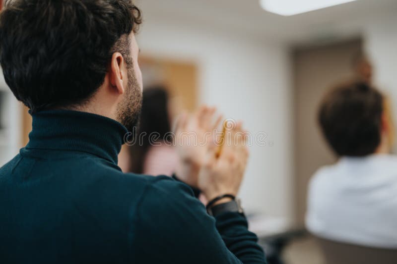 Back View of Professionals Clapping in an Office Meeting, Acknowledging ...