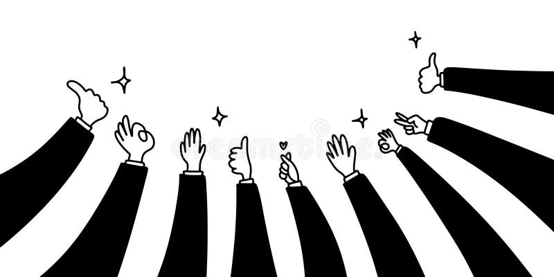 Applause Hand Draw, Doodle Clapping Ovation. Thumbs Up Gesture Isolated ...