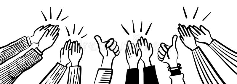 Applause Hand Draw, Doodle Clapping Ovation. Thumbs Up Gesture Isolated ...