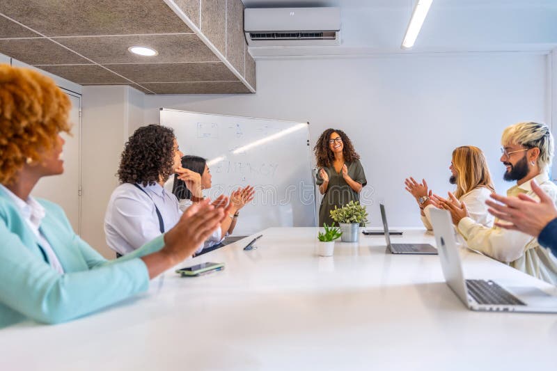 Applause during a Meeting in a Coworking Stock Photo - Image of desk ...