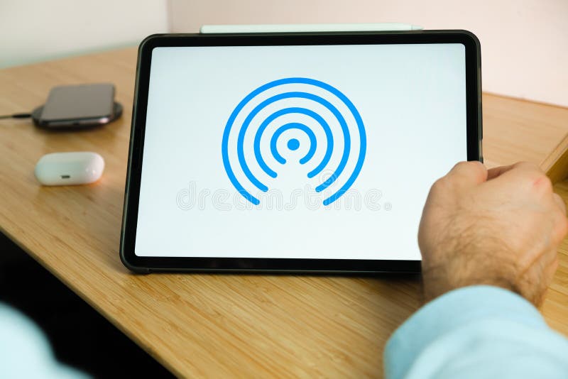 Apple Air Drop Logo on the Screen of IPad Tablet. March 2021, San ...