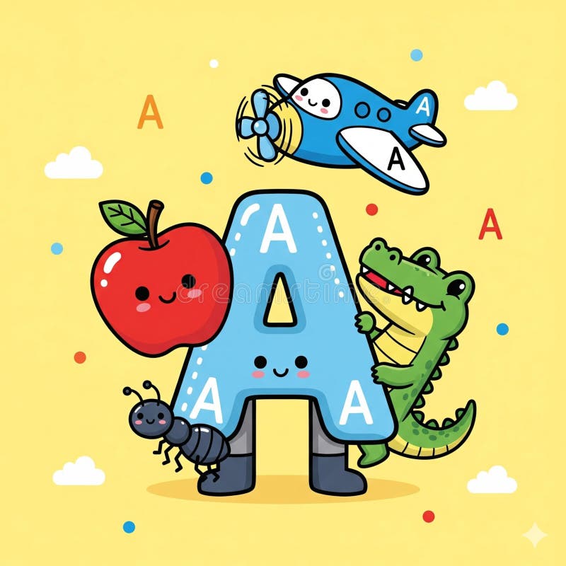 A is for Apple and Airplane Kids Phonics Illustration - 1 Stock ...