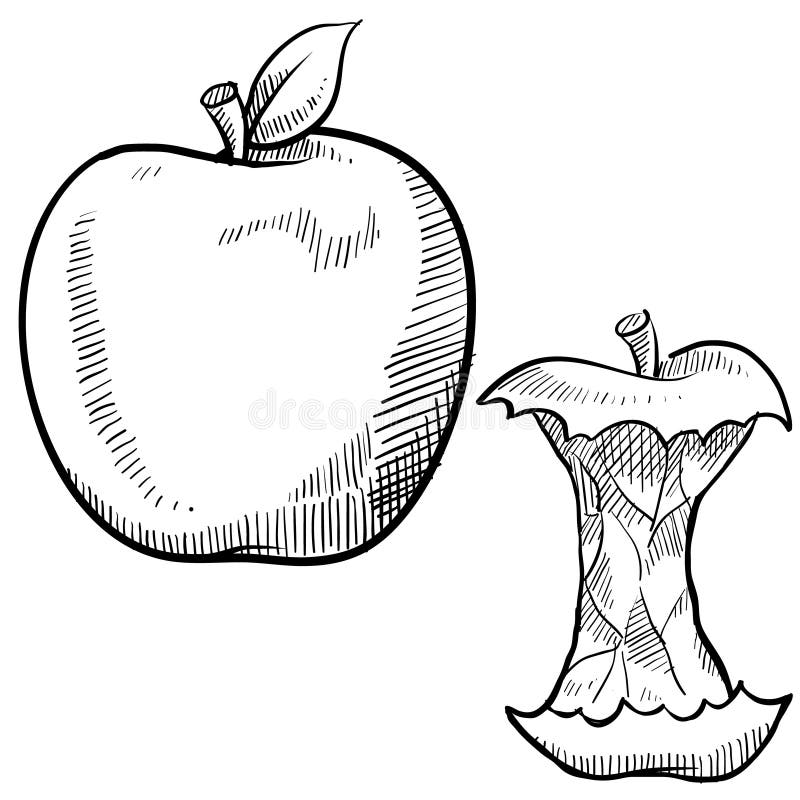 Apple and Apple Core Sketch Stock Vector - Illustration of diet ...