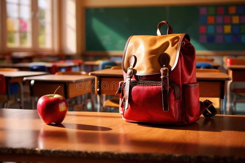 Apple and Backpack in Elementary School, Education and Learning Concept ...