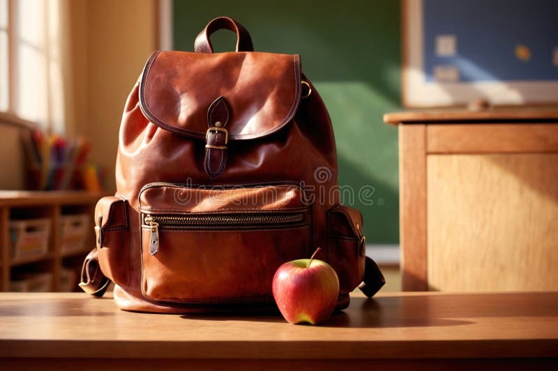 Apple and Backpack in Elementary School, Education and Learning Concept ...