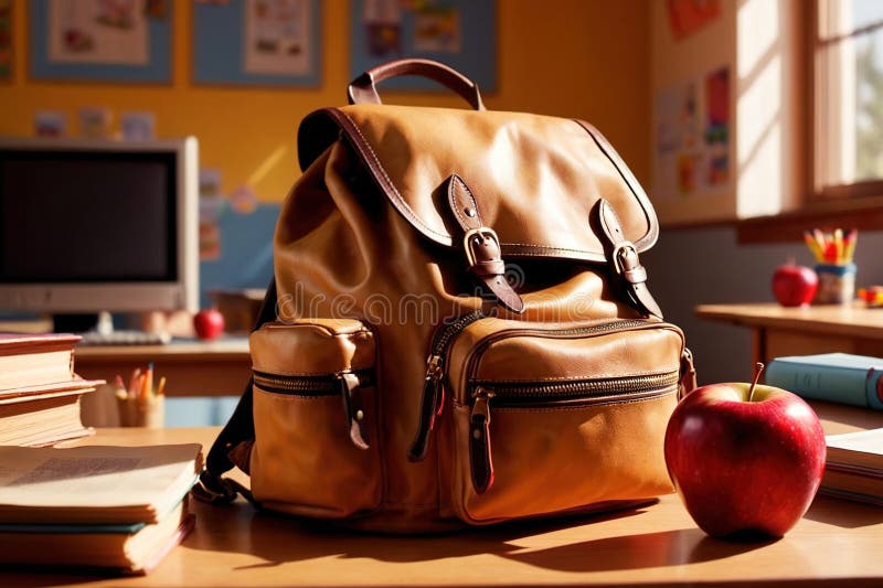 Apple and Backpack in Elementary School, Education and Learning Concept ...