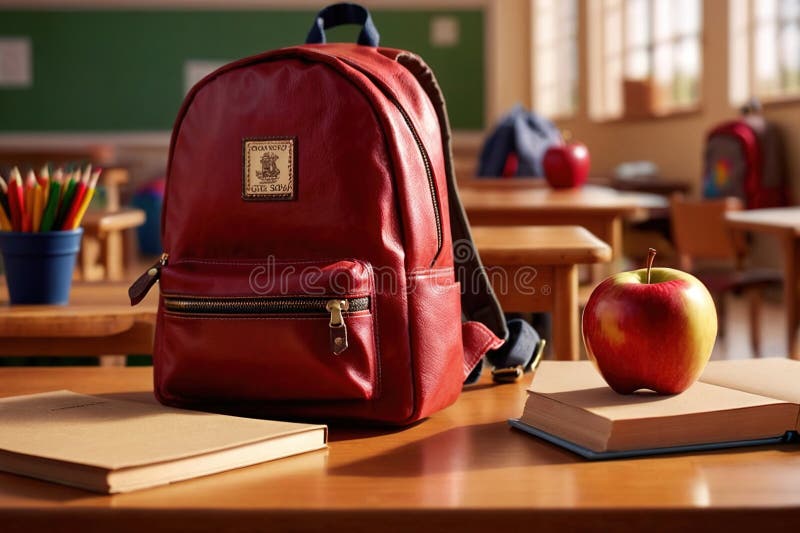 Apple and Backpack in Elementary School, Education and Learning Concept ...