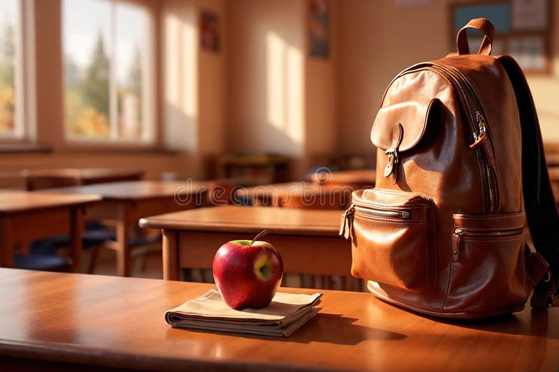 Apple and Backpack in Elementary School, Education and Learning Concept ...