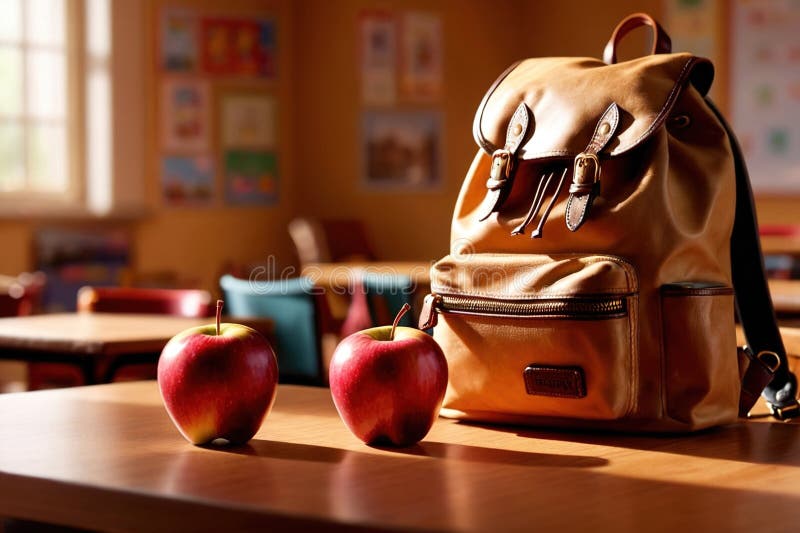 Apple and Backpack in Elementary School, Education and Learning Concept ...