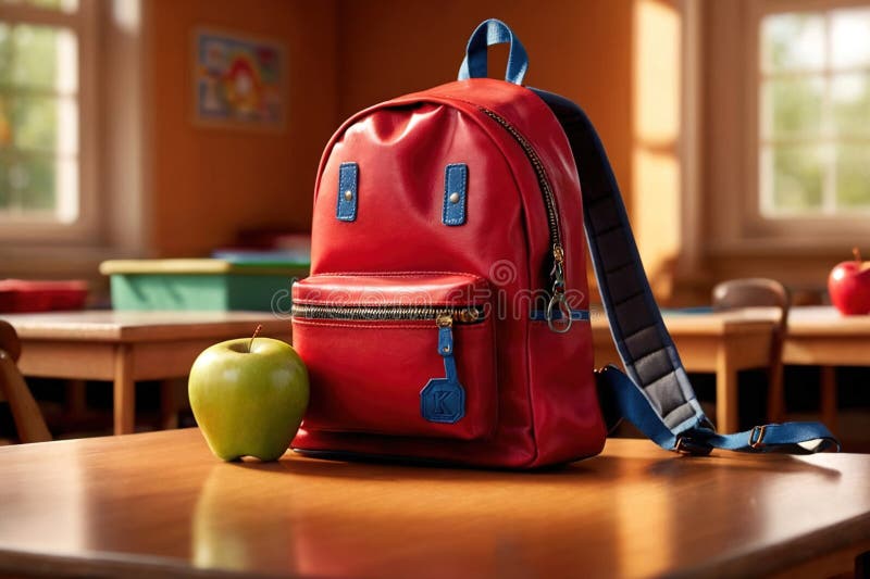Apple and Backpack in Elementary School, Education and Learning Concept ...