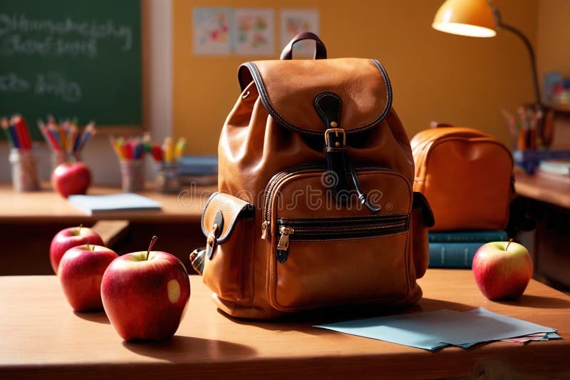Apple and Backpack in Elementary School, Education and Learning Concept ...