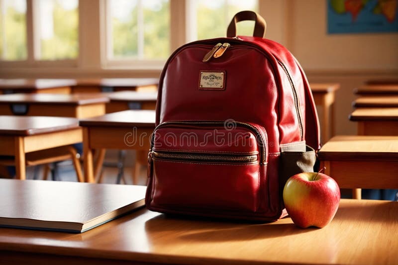 Apple and Backpack in Elementary School, Education and Learning Concept ...