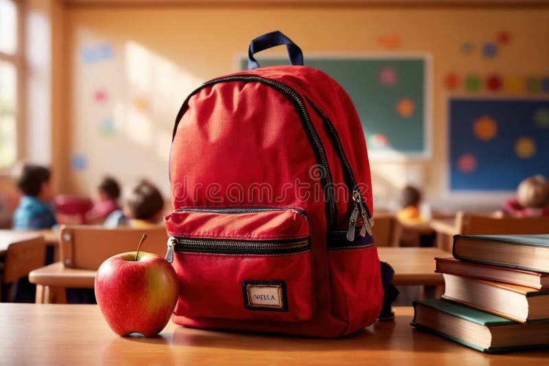 Apple and Backpack in Elementary School, Education and Learning Concept ...