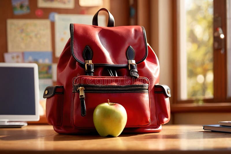 Apple and Backpack in Elementary School, Education and Learning Concept ...
