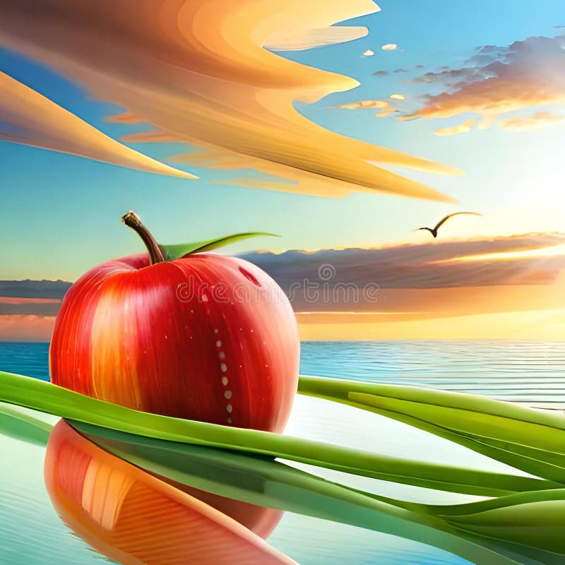 Apple on the beach stock illustration. Illustration of green - 280544849