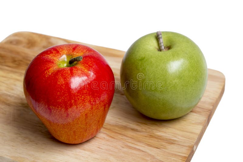 Apple with Block Wood on White Background Stock Photo - Image of ...