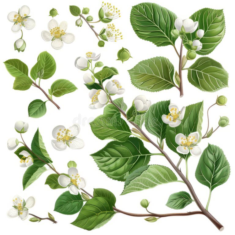 Apple Blossom Vector Illustration. Floral Spring Set Stock Image ...