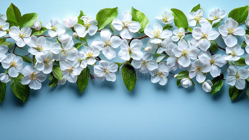 Apple Blossoms Border on Blue Backdrop for Spring Themes Stock ...