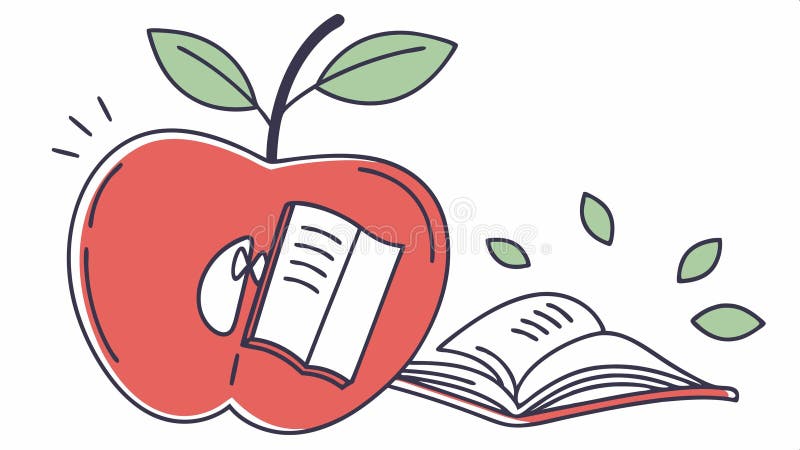 Apple with Book, Education and Knowledge Symbol Vector Design ...