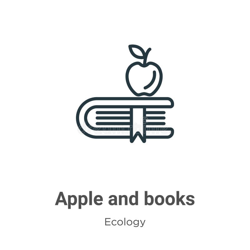 Apple and Books Outline Vector Icon. Thin Line Black Apple and Books ...