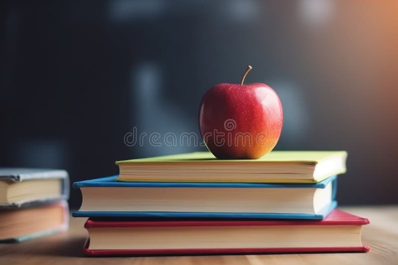 Apple on Books. Generate Ai Stock Illustration - Illustration of school ...