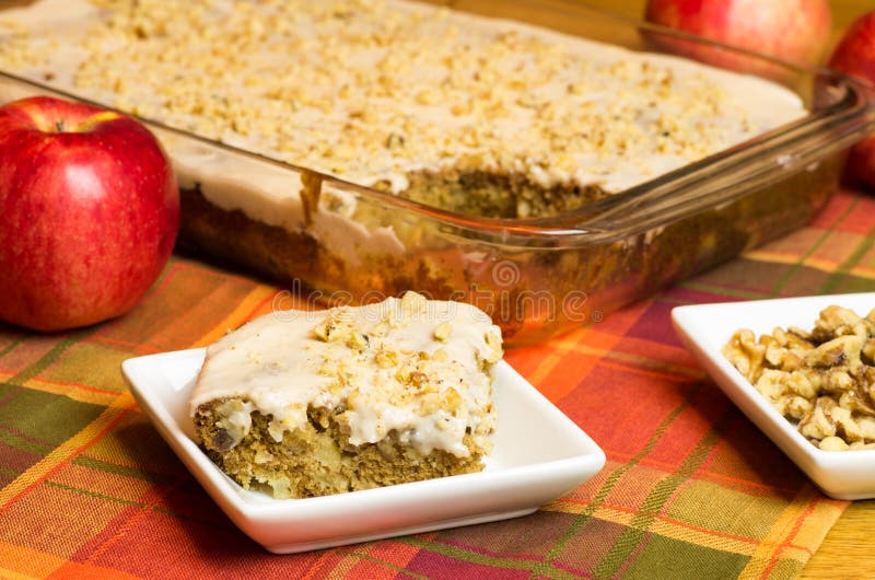 Apple Cake with Red Apple and Walnuts Stock Image - Image of cook ...