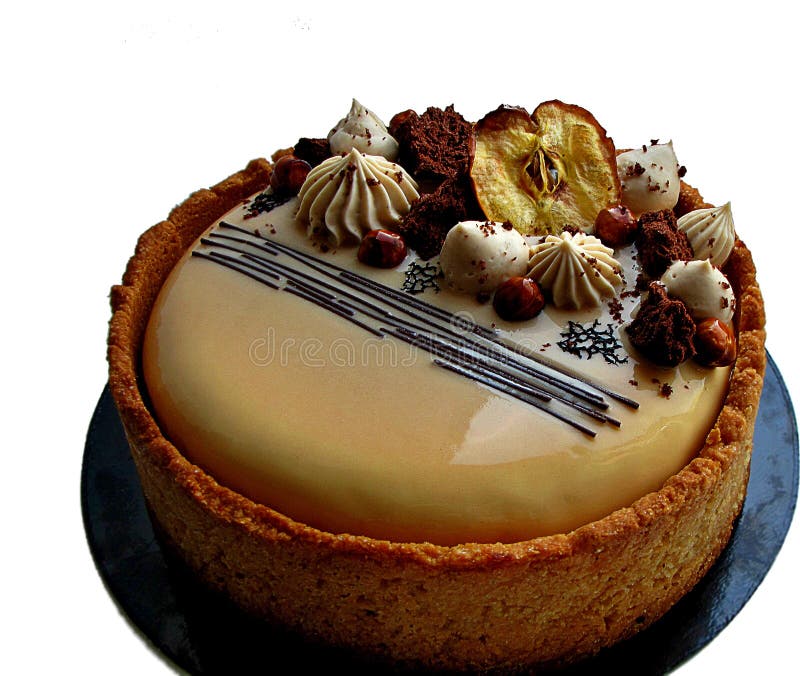 Apple and Caramel Cake with Hazelnuts and Cookie Border Top View Stock ...