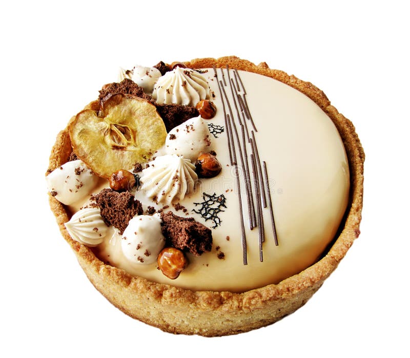 Apple and Caramel Cake with Hazelnuts and Cookie Border Stock Photo ...