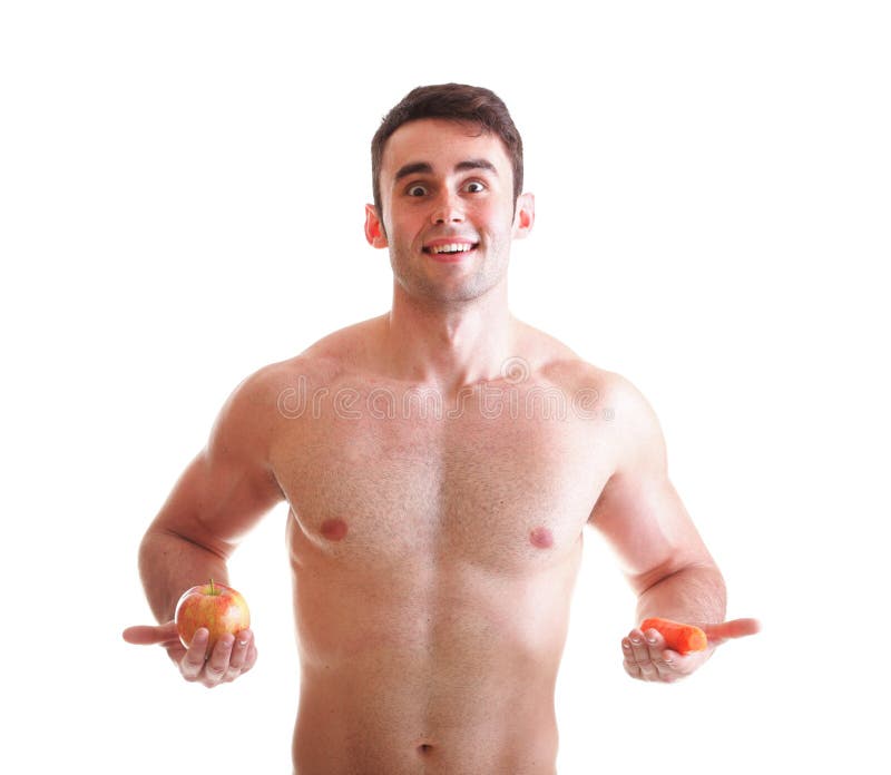 Apple Carrot Diet, Man Great Body Isolated Stock Photo - Image of model ...