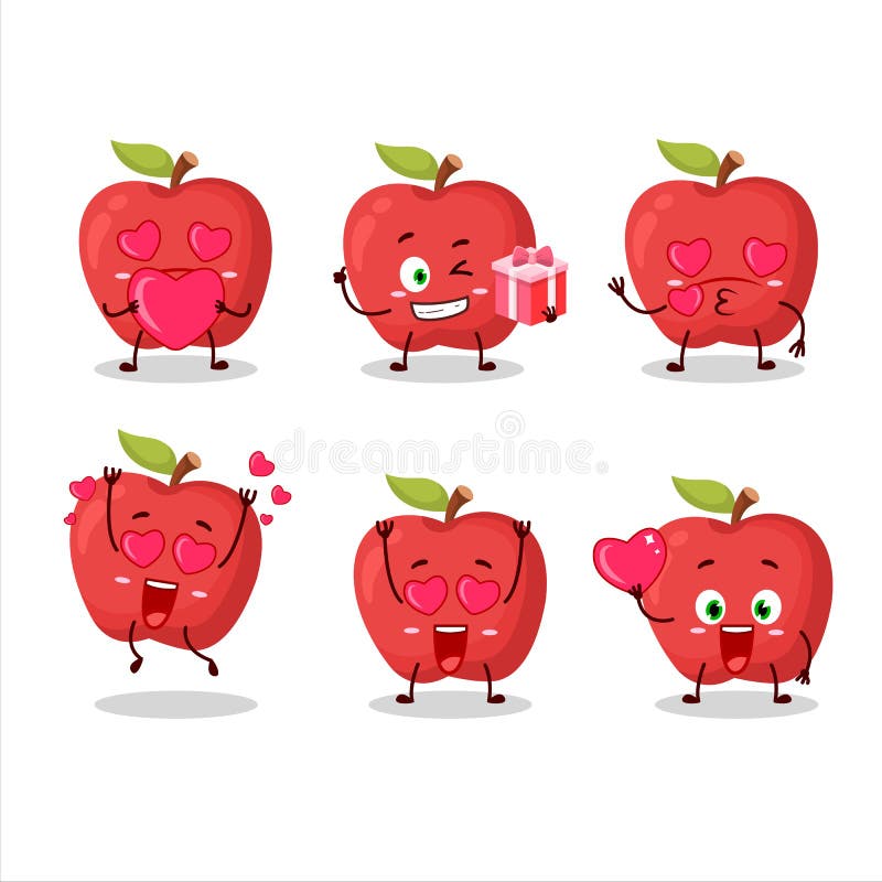 Apple Cartoon Character with Love Cute Emoticon Stock Vector ...