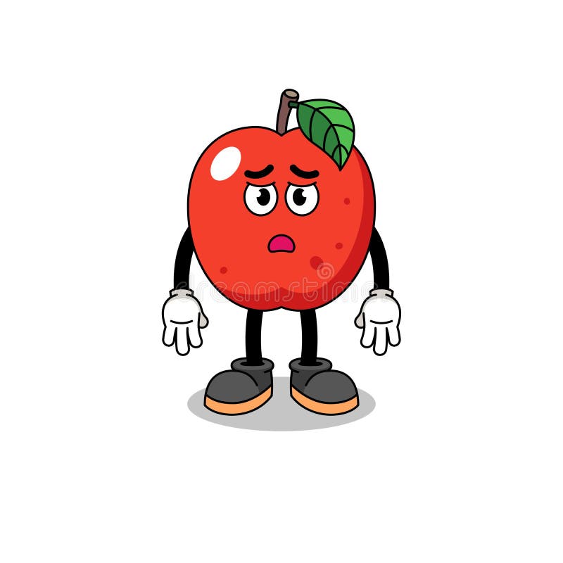 Apple Cartoon Illustration with Sad Face Stock Vector - Illustration of ...