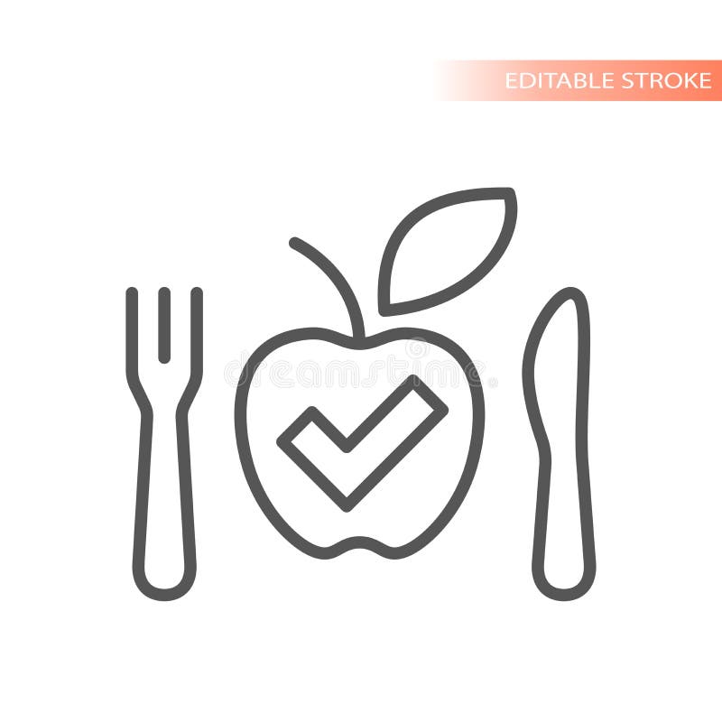 Apple and Checkmark with Fork and Knife Line Vector Icon Stock Vector ...