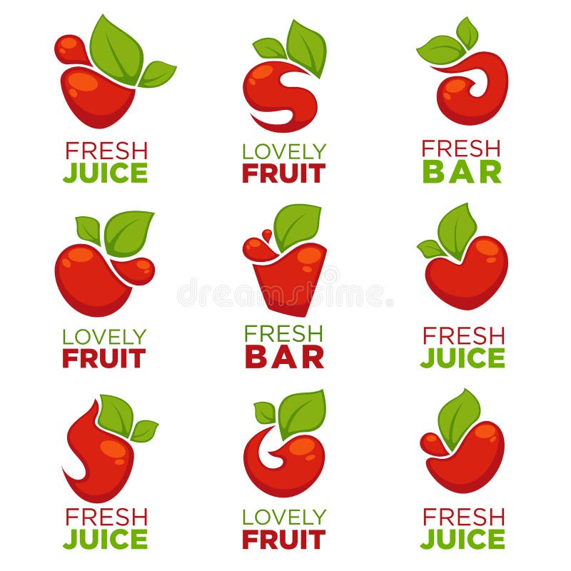 Apple, Cherry, Fruit and Fresh Juice, Vector Collection of Logo ...