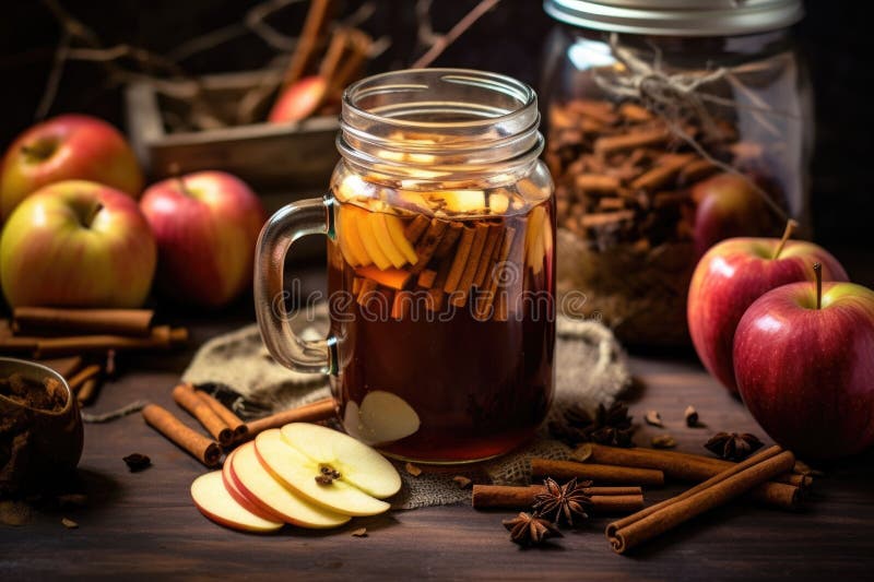 Apple Cider Brewing in a Glass Jar with Spices Stock Image - Image of ...