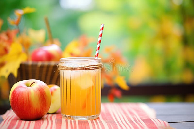 Apple Cider in Clear Glass with a Striped Straw Stock Illustration ...
