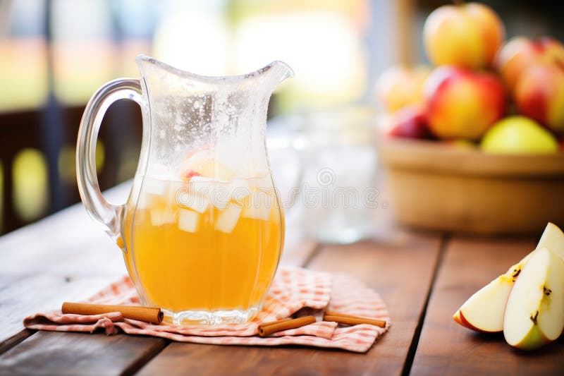 Apple Cider in a Clear Pitcher with Ice Cubes Stock Photo - Image of ...