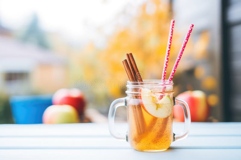 Apple Cider in a Mason Jar with a Straw Stock Photo - Image of seasonal ...