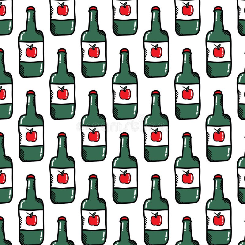 Apple Cider Seamless Doodle Pattern, Vector Color Illustration Stock ...